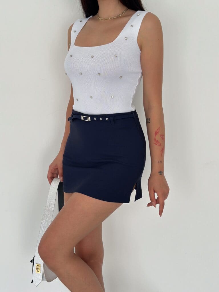 Jet Set Belted Skirt-Navy - UNBOX Basics